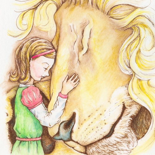 Aslan and Lucy Narnia Print - Etsy