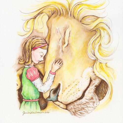 Aslan and Lucy Narnia Print - Etsy