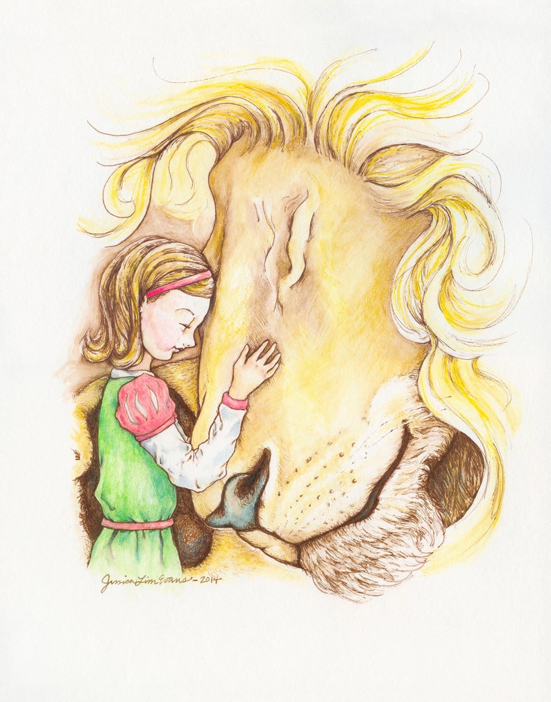 Aslan and Lucy Narnia Print - Etsy