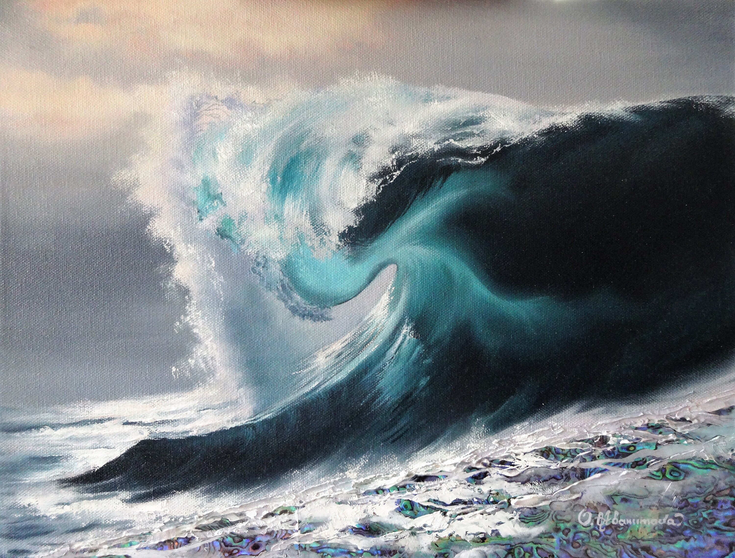 Art & Collectibles Seascape Sea Original Art turquoise Ocean Waves ...