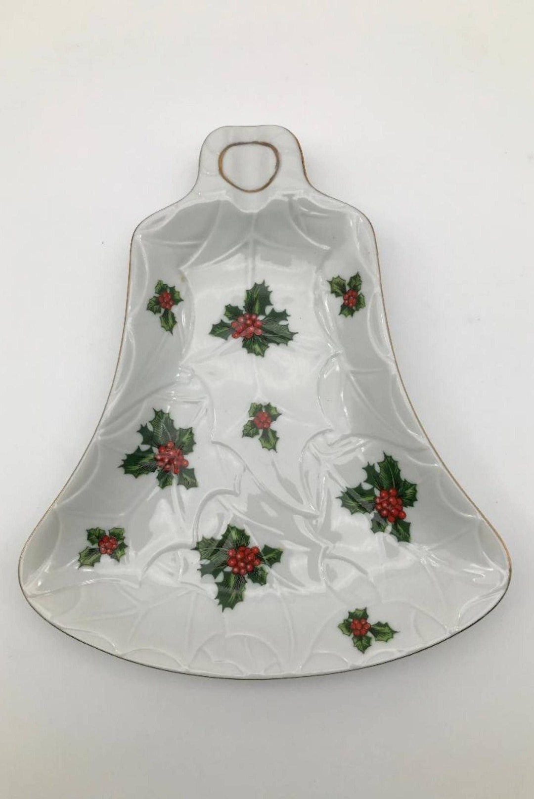 Vintage Lefton Christmas Bell Shape Holly Dish 8191 With Gold Trim - Etsy