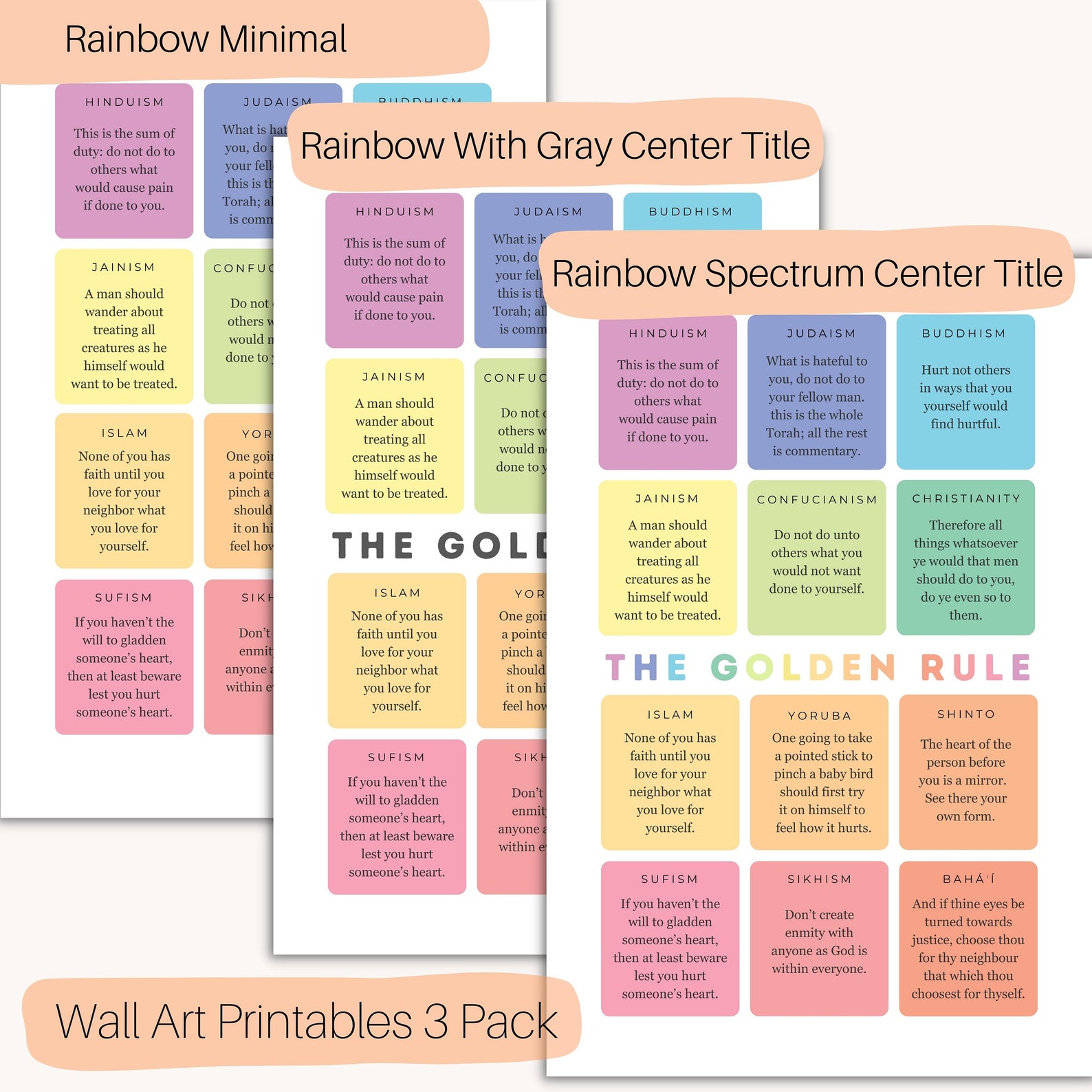 Golden Rule Poster Printables Rainbow Colorful Wall Art Instant ...