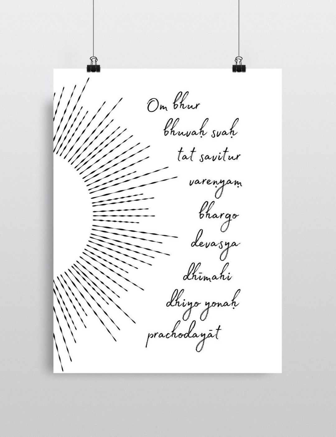 Gayatri Mantra Black and White Minimal Line Drawing Digital Download ...