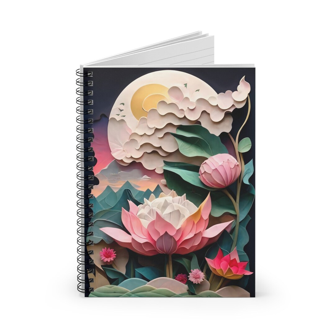 Lotus Flower Moon Notebook Water Lily Pond Beautiful Night Unique ...