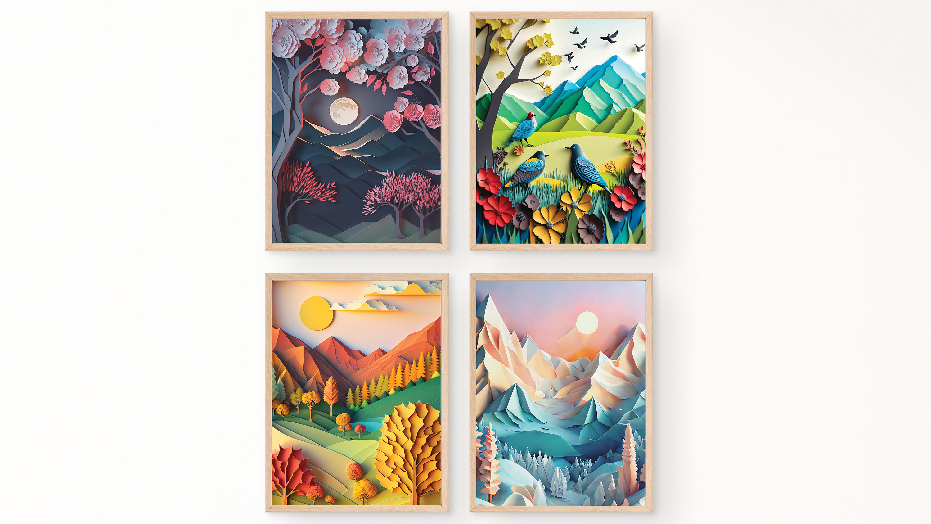 Four Seasons 3d Illustration Paper Craft Style Digital Art Instant ...
