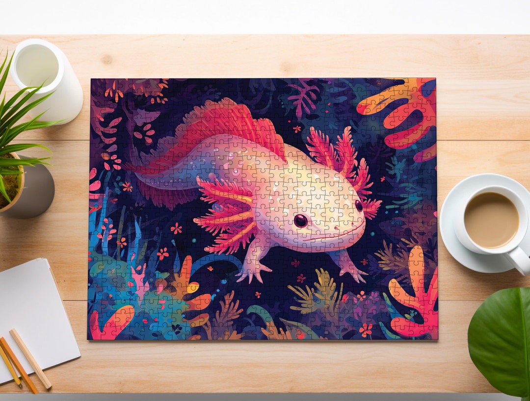 Axolotl Colorful Art Puzzle Whimsical Bright Nature Ocean Life Painting ...