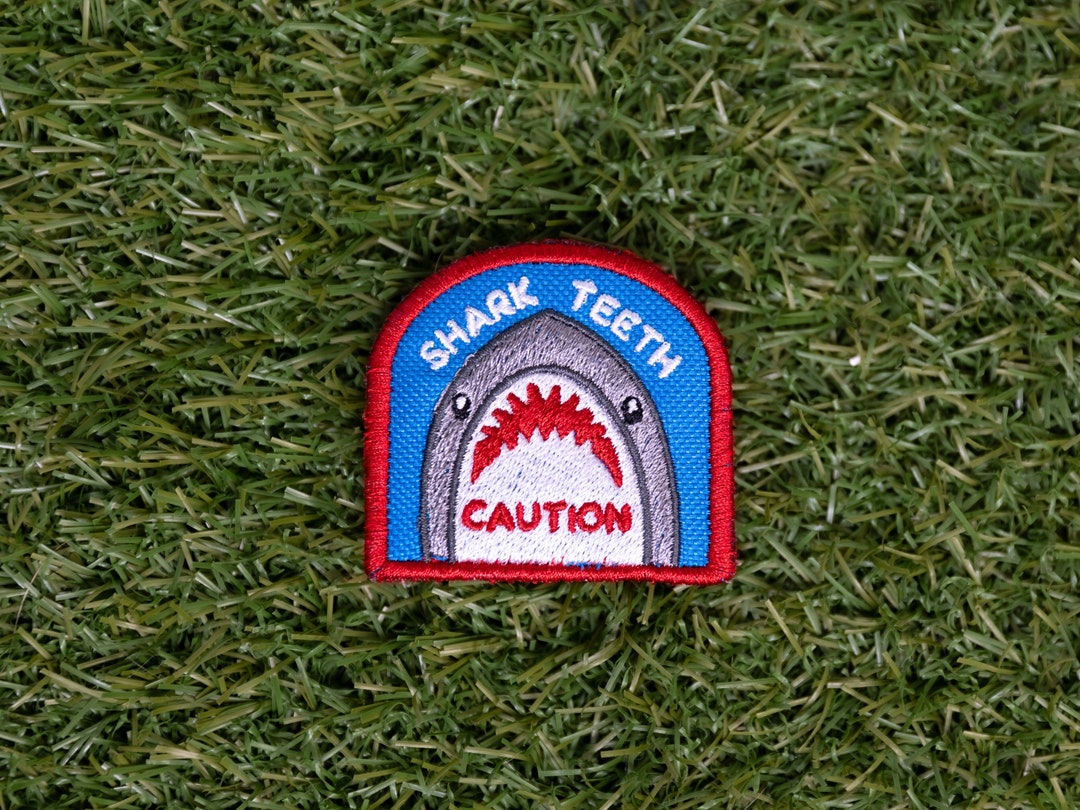 Embroidered Dog Patch | Shark Teeth Arch Patch | Caution Dog | Sharp ...