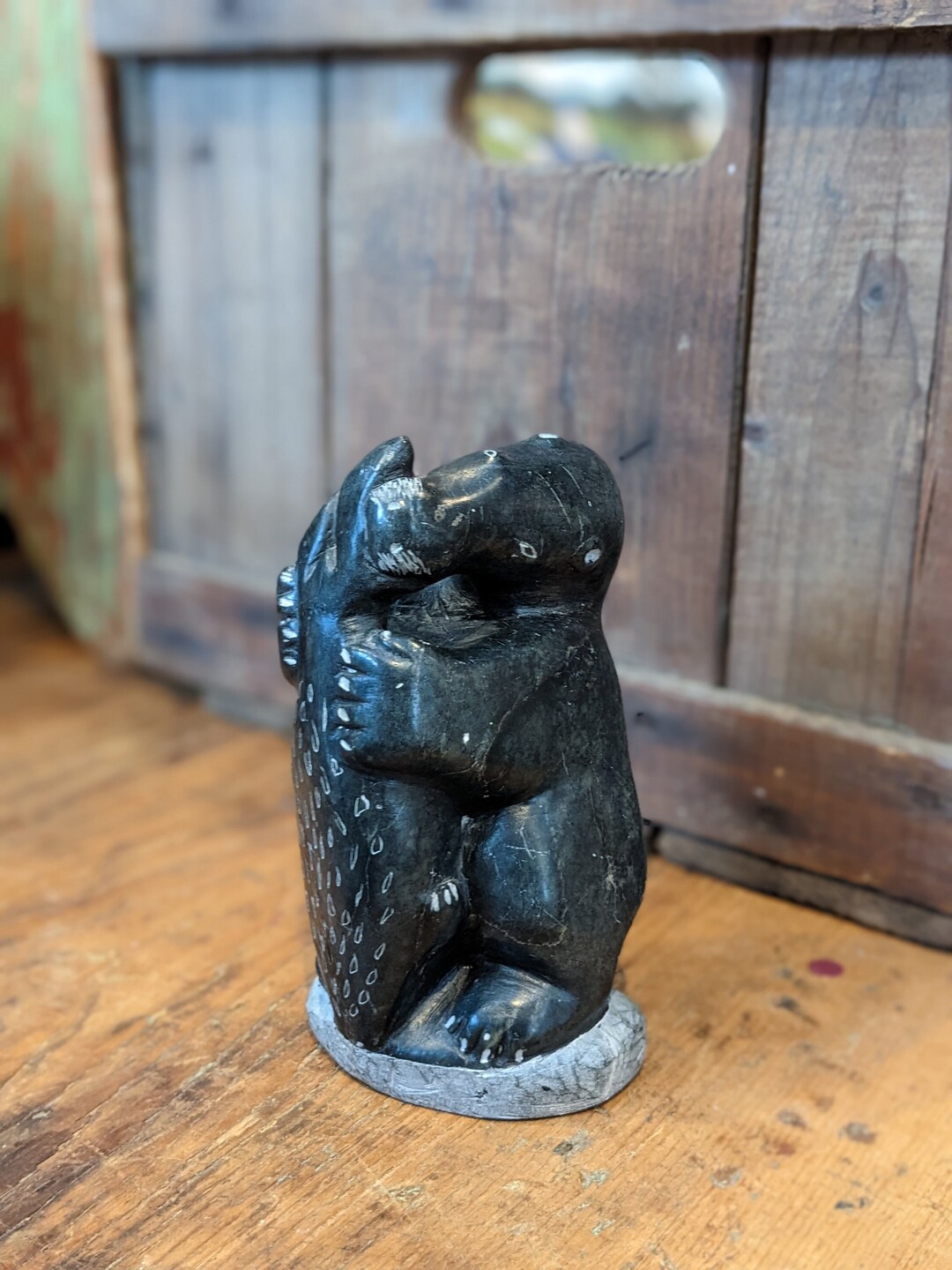 Inuit Soapstone Carving of a Bear and Seal - Etsy