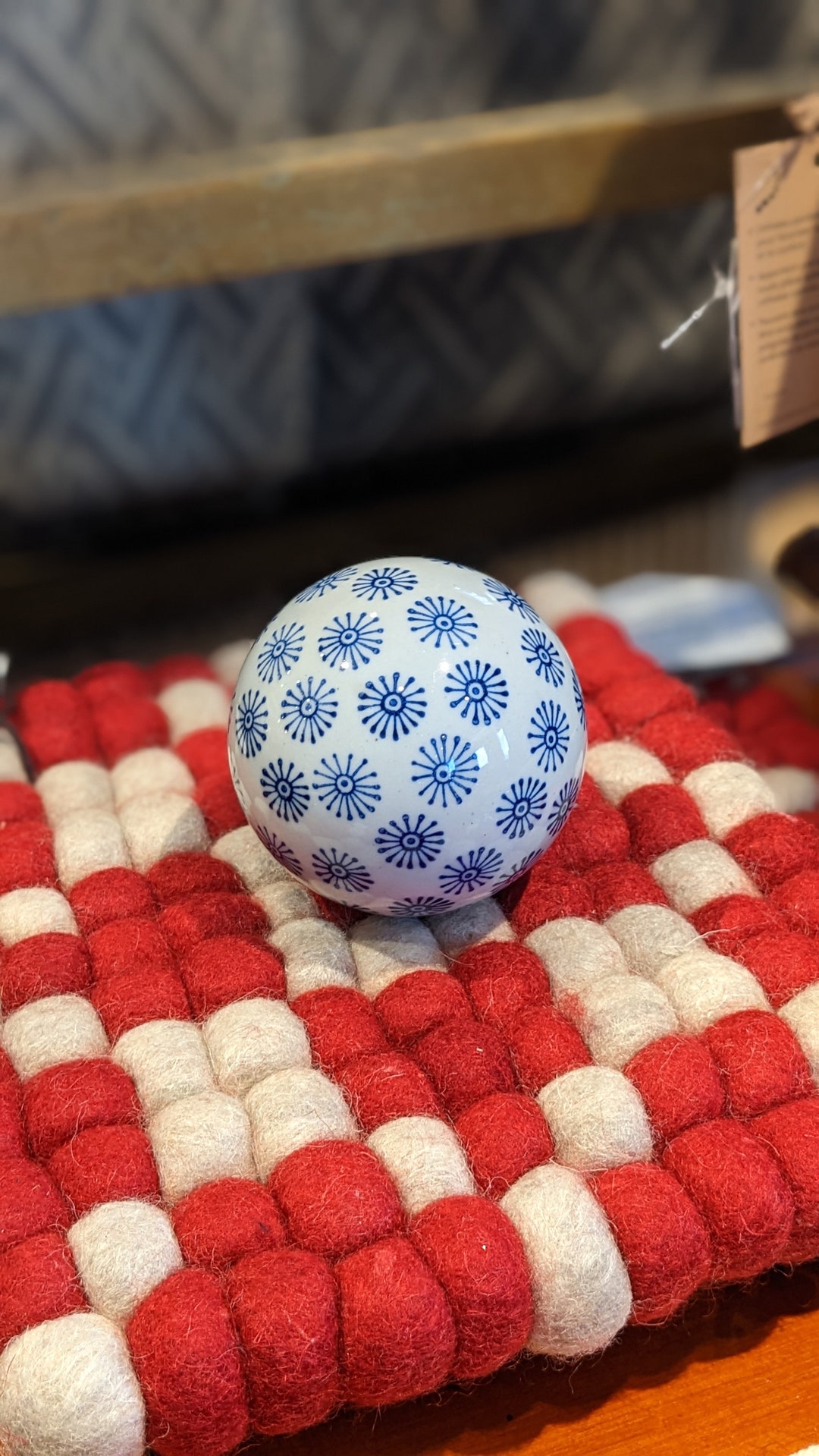 Ceramic Carpet Ball With Bursting Blue Flowers - Etsy
