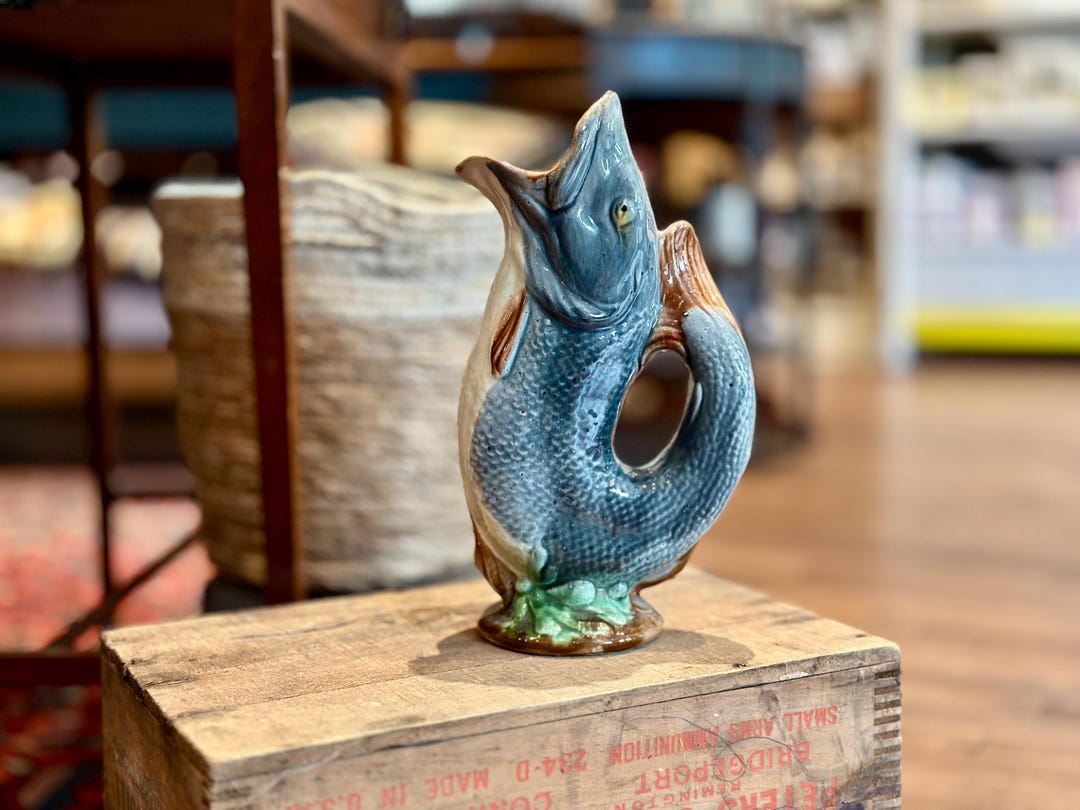 Antique 11.5 Inch Majolica Fish Gurgle Jug C.1880 - Etsy