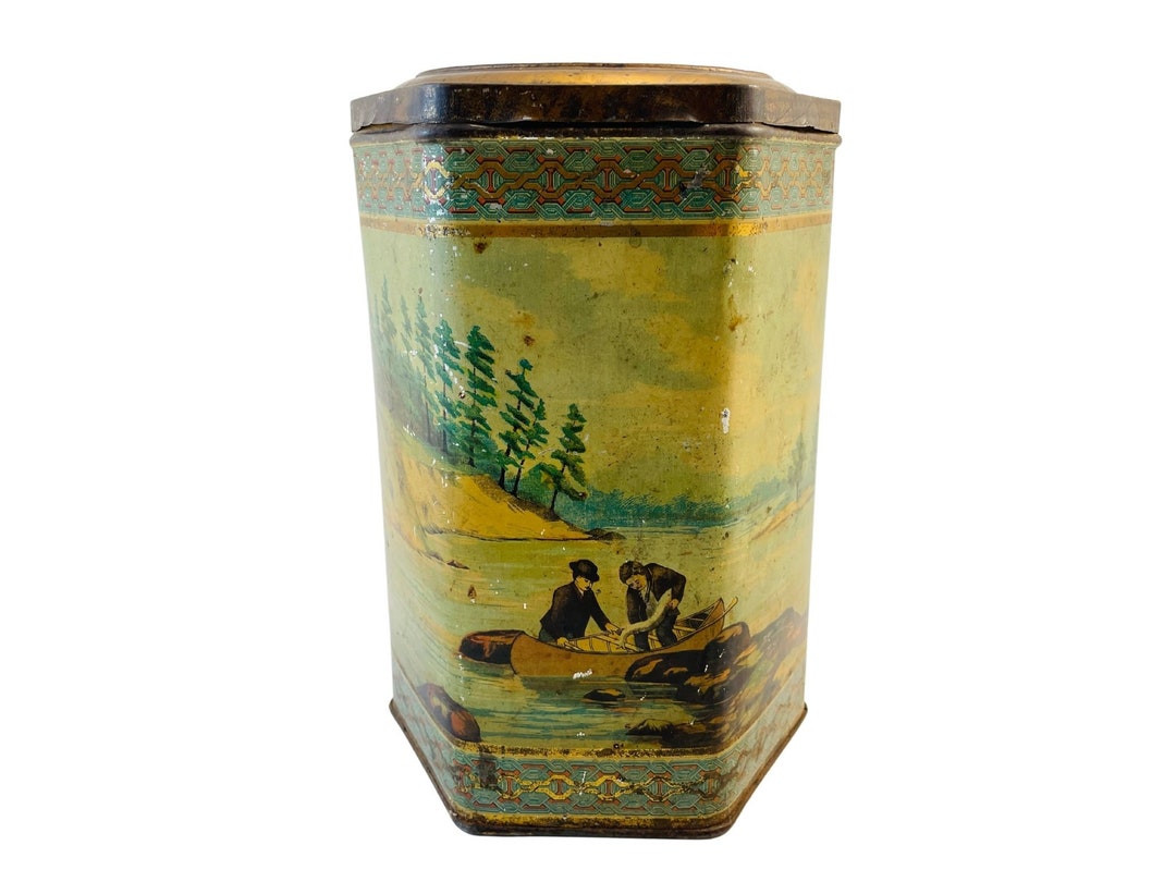 Rare Early Tin Container With Fishing Scenes - Etsy