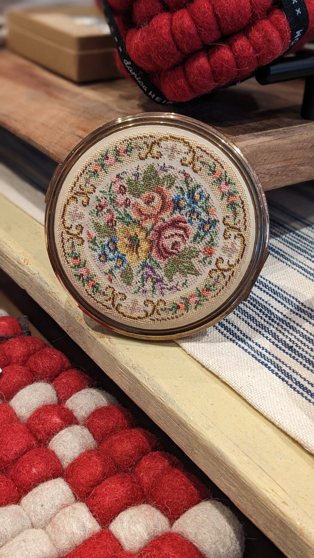 Large German Embroidered Powder Compact With Comb, Collectable, Mid ...