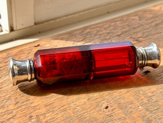 Antique Double Ended Victorian Ruby Red Perfume Bottle - Gem