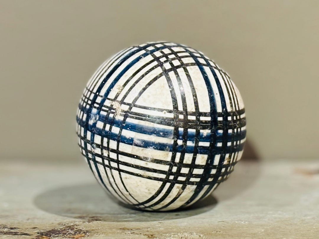 Small Victorian Carpet Ball White With Black and Blue Stripes - Etsy