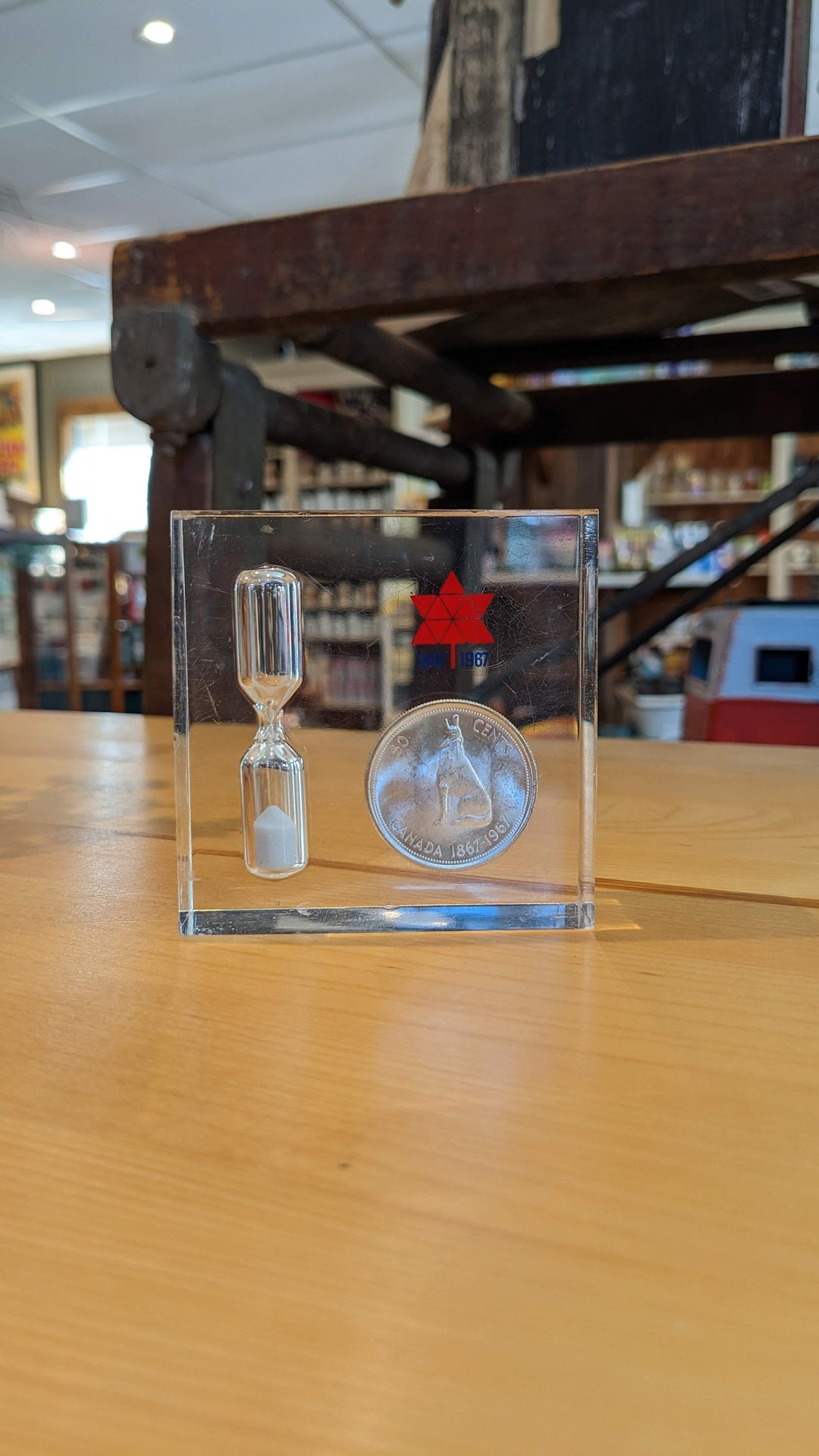 Vintage Canadian Single 50 Cent Coin and Hour Glass Lucite Acrylic ...