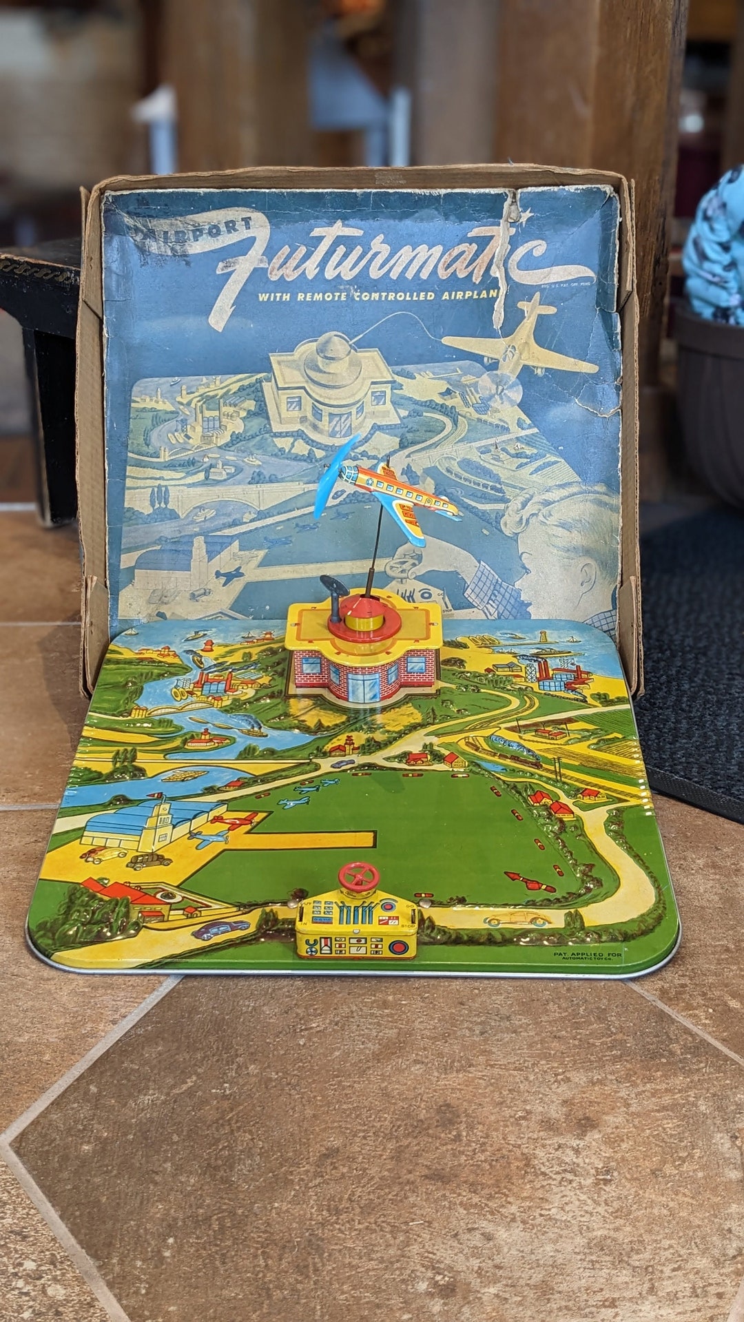 Vintage Automatic Toy Futurmatic Tin Airport Toy C.1940's Staten Island ...