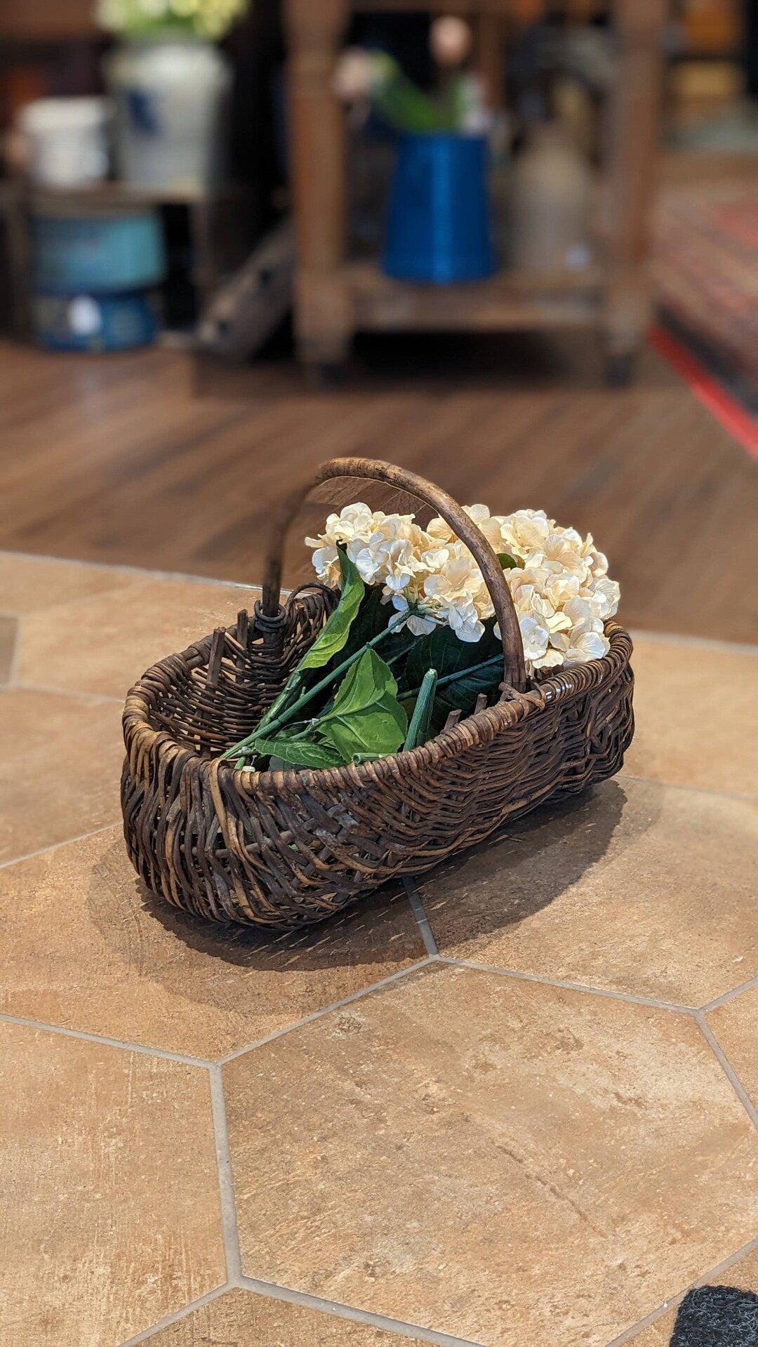 Antique Splint Wood Gathering Basket With Hanging Hook, Collectable ...