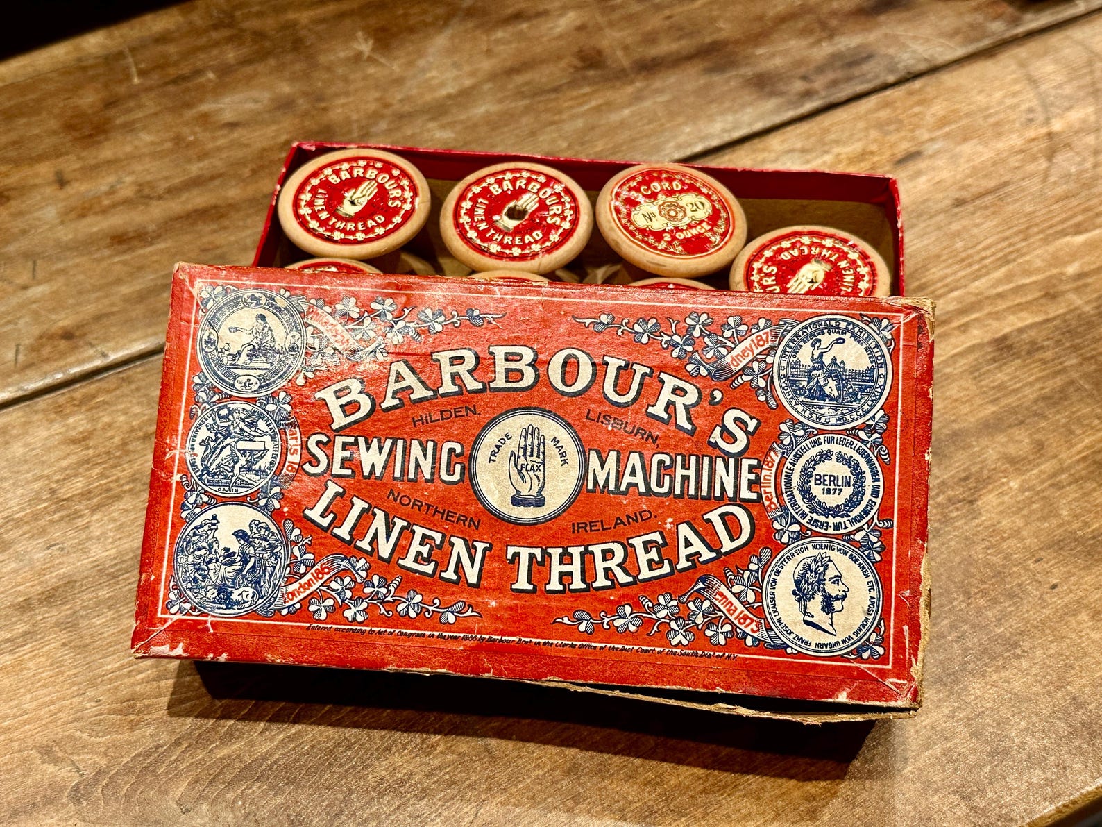 Antique Barbour's Sewing Machine Thread Spools and Original Box (set of ...