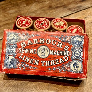 Antique Barbour's Sewing Machine Thread Spools and Original Box (set of ...