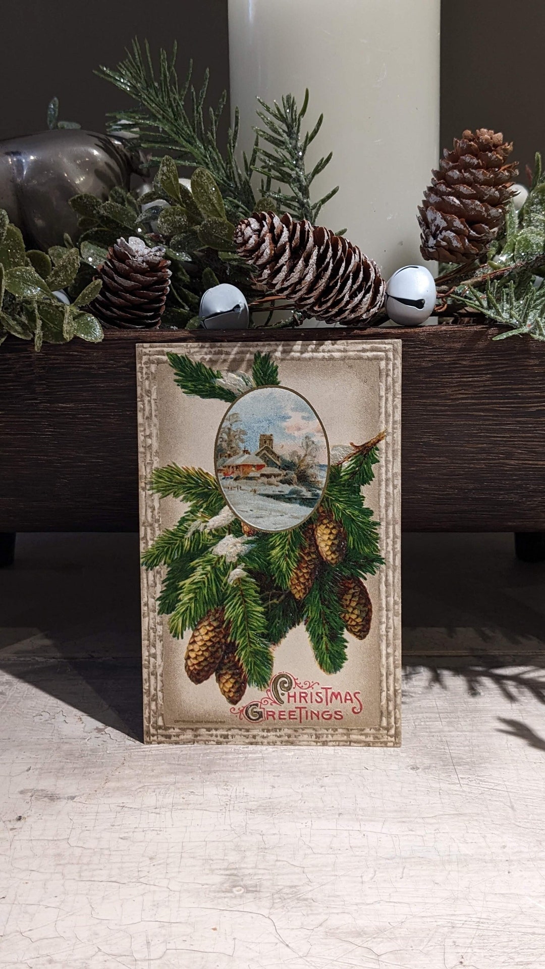 Antique 1911 Embossed Christmas Postcard With Pinecones - Etsy