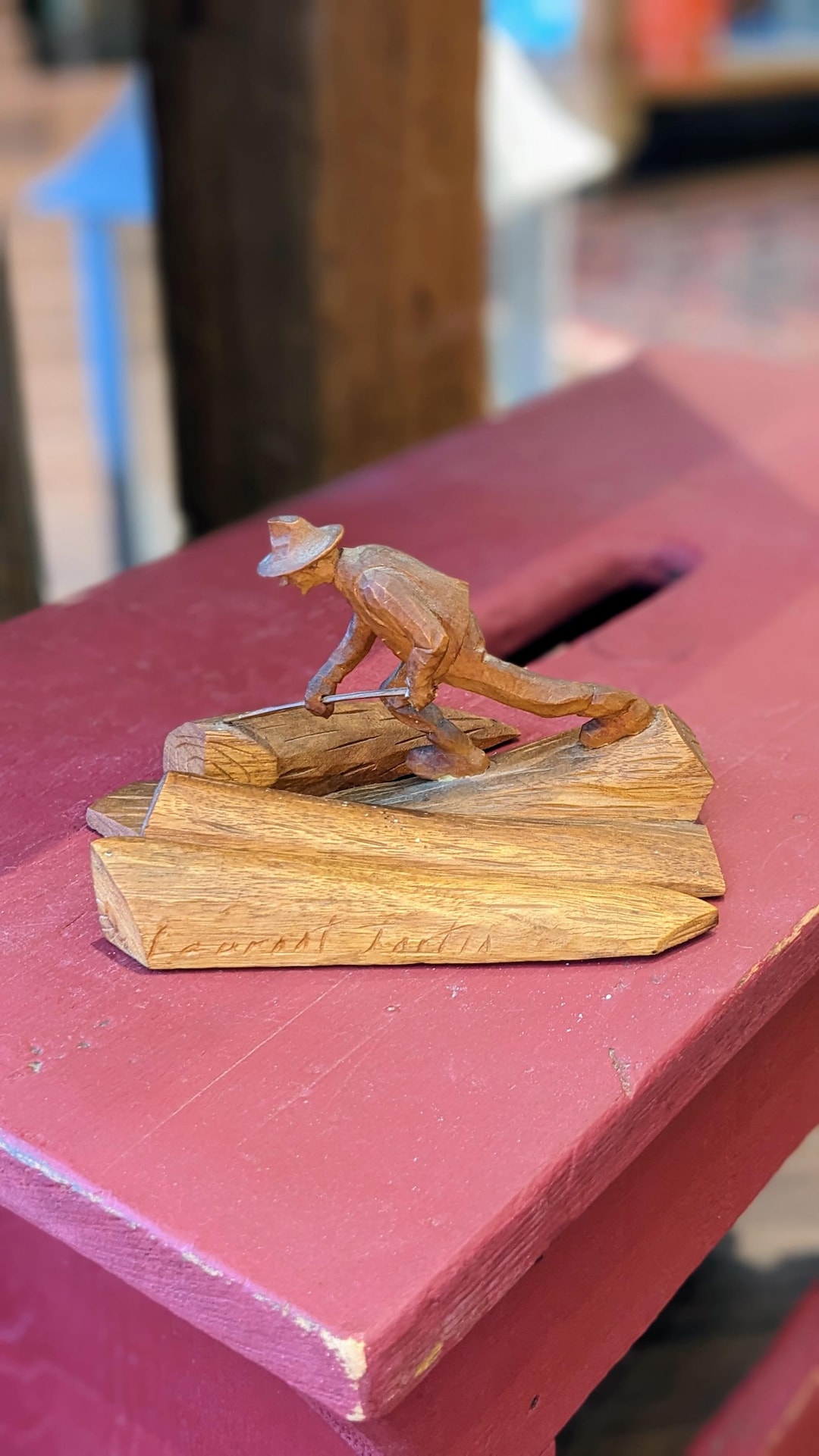 Vintage Quebec Folk Art Carving Man Riding the Logs Laurent Fortin St ...