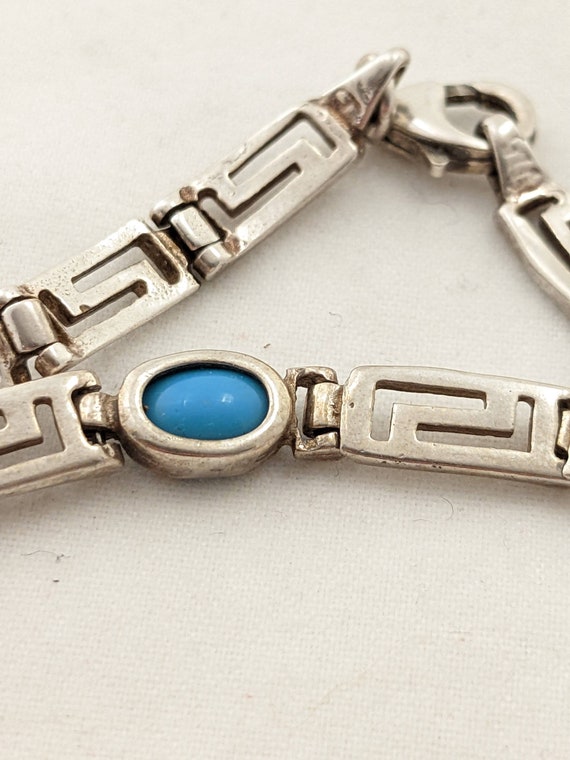 Sterling Greek Key Turquoise Bracelet - Gem
