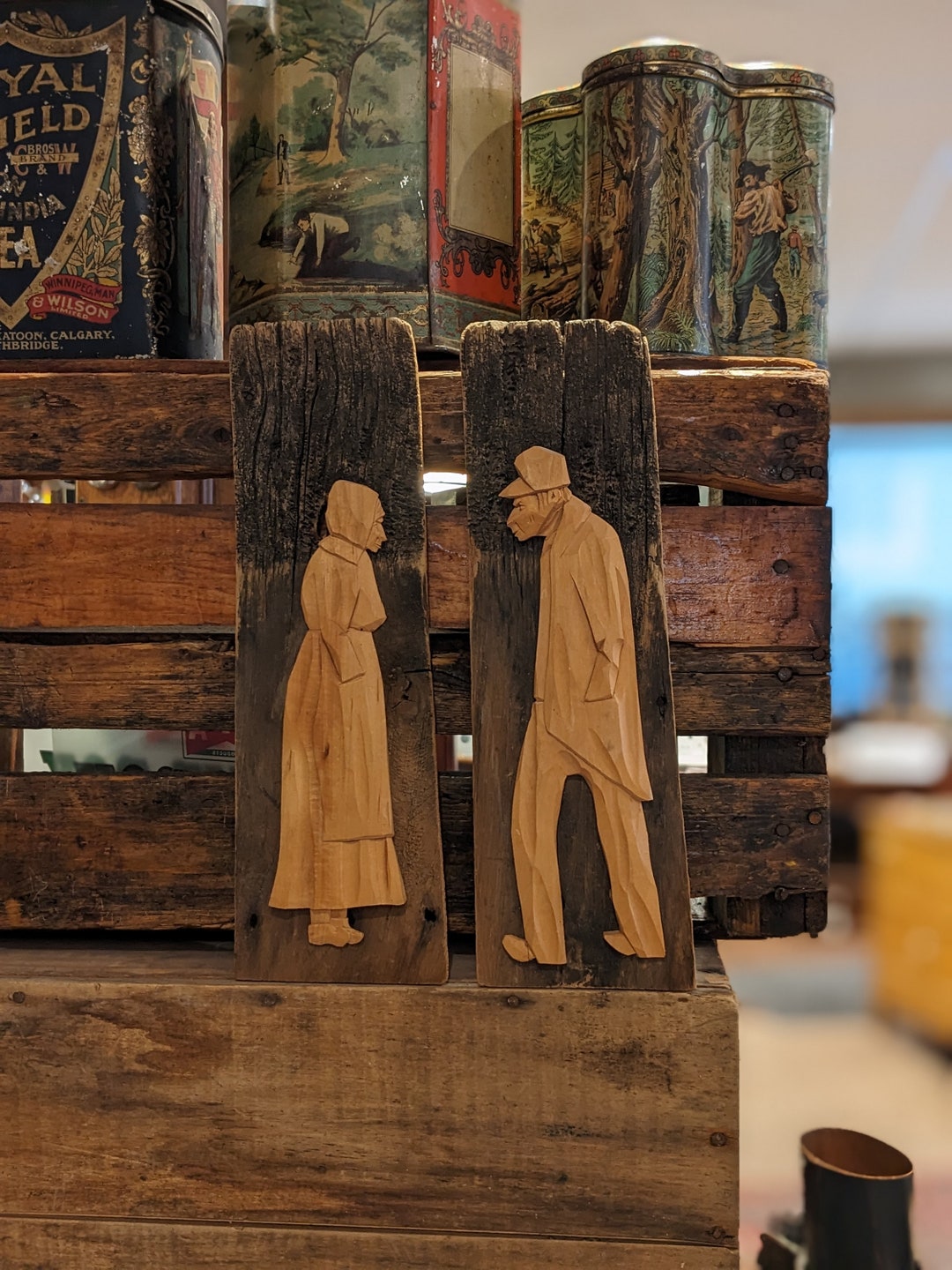 Quebec Carvings on Barn Board (set of 2) - Etsy
