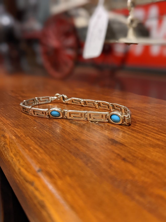 Sterling Greek Key Turquoise Bracelet - Gem