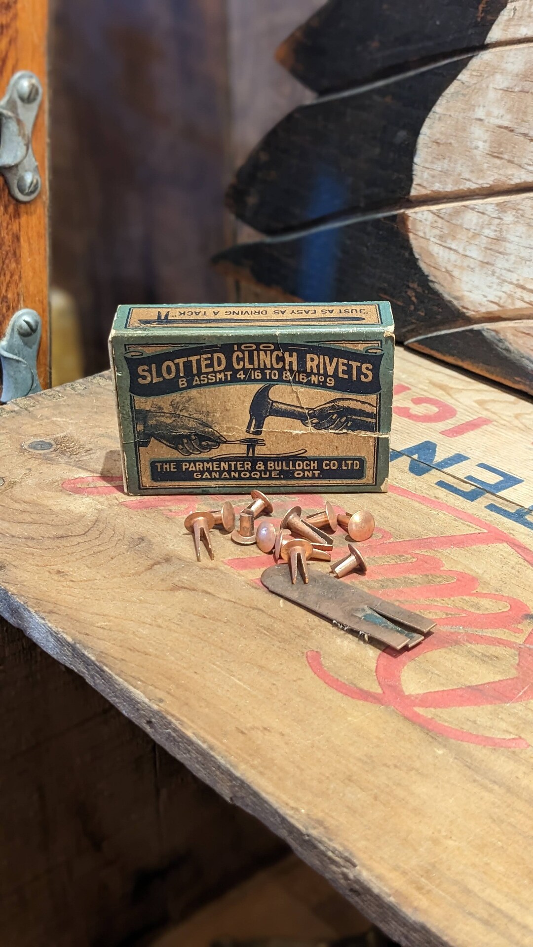 The Parmenter & Bulloch Co. Rivets Box- Gananoque Ontario, Tools, Collectable, Advertising ...