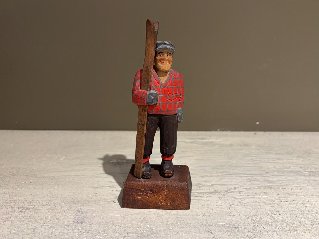 Vintage Quebec Folk Art Carving of a Man With Skis - Etsy