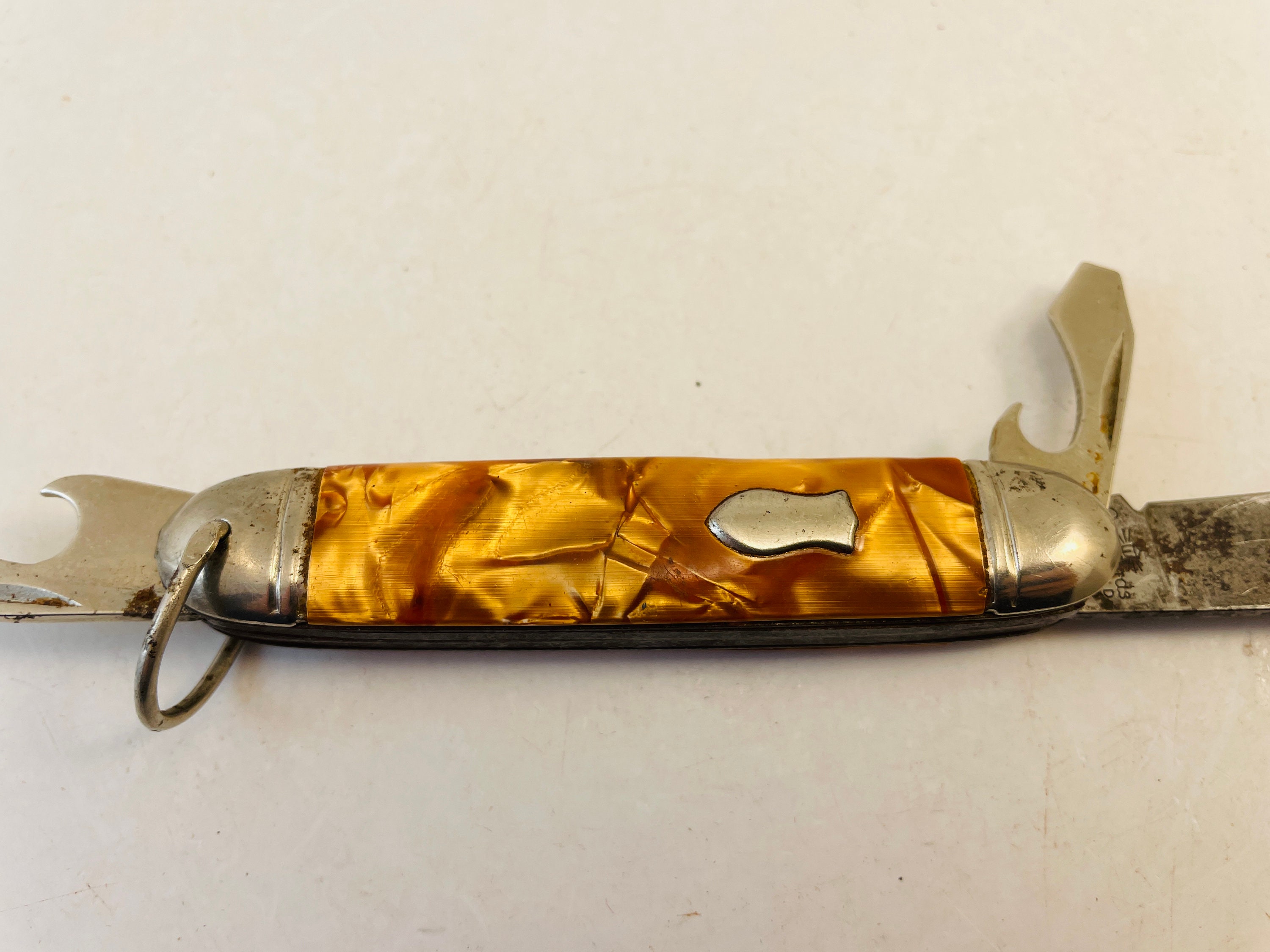 Vintage Orange Marbled Multi-blade Knife - Etsy