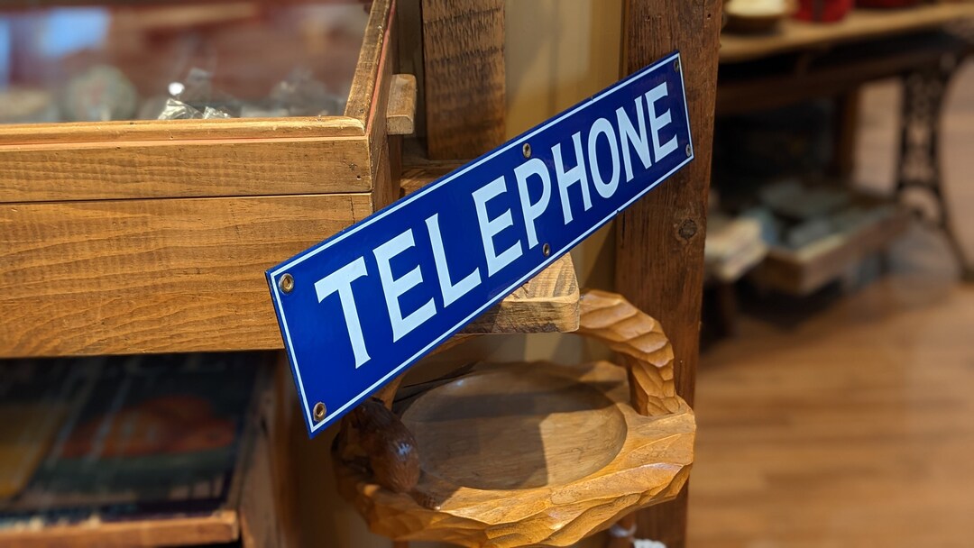 Vintage Blue and White Porcelain Telephone Sign, Collectable ...