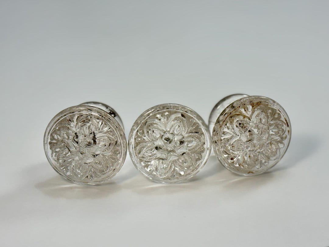 3 Large Antique Matching Pressed Glass Furniture Drawer Knobs With ...