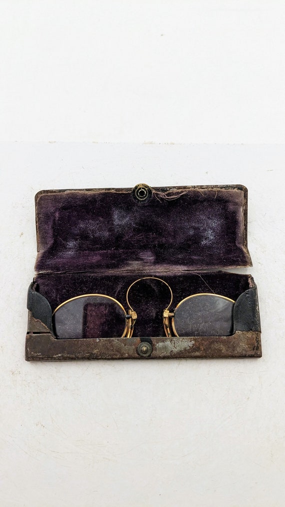 Antique Prince Nez 10K Gold Eye Glasses with Case, Co… - Gem