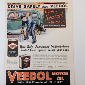 1933 Veedol Motor Oil Paper Advertisement - Etsy