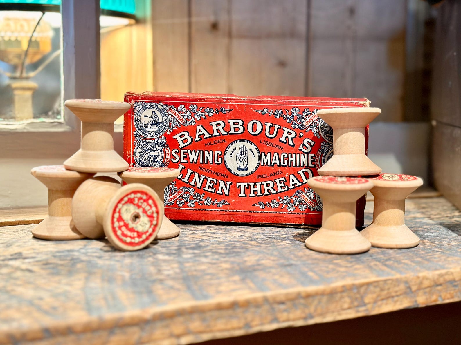 Antique Barbour's Sewing Machine Thread Spools and Original Box (set of ...