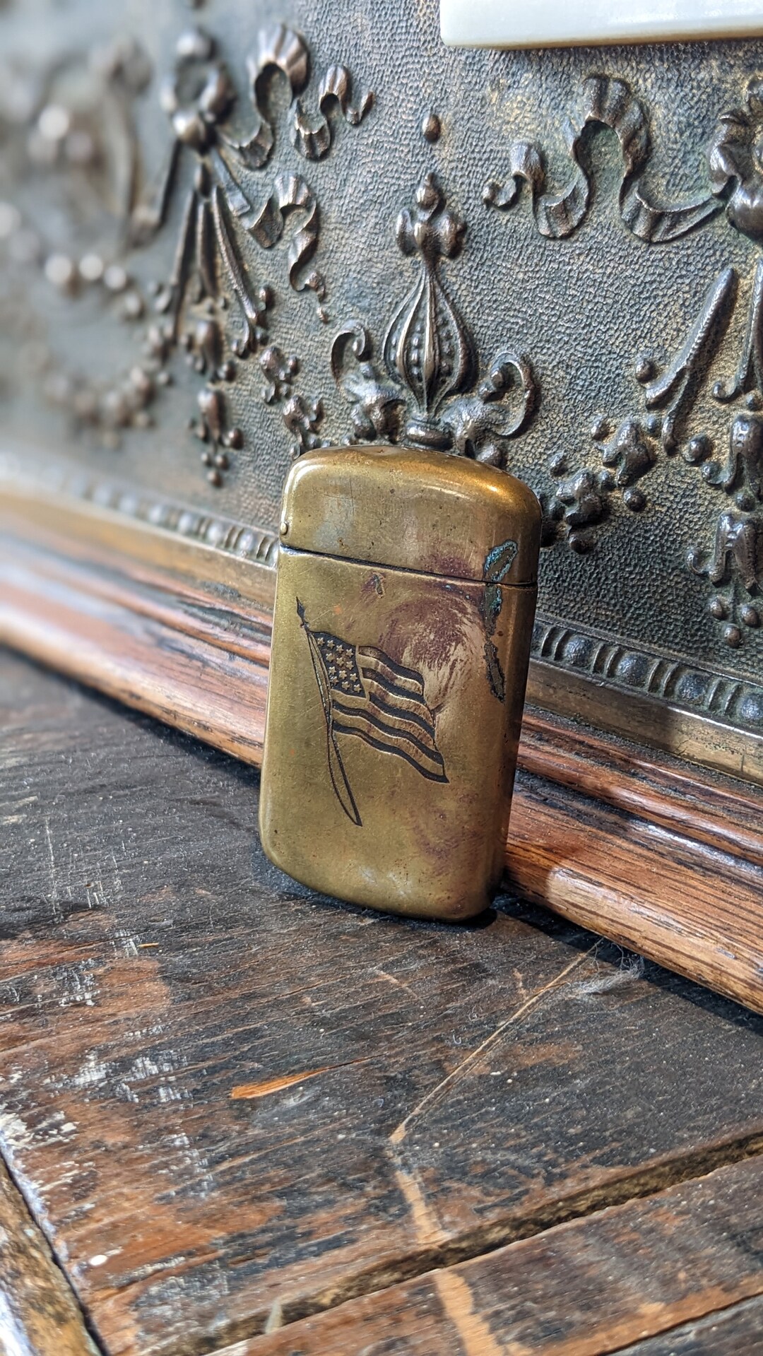 Early American Brass Match Safe With 13 Star Flag, Collectable ...