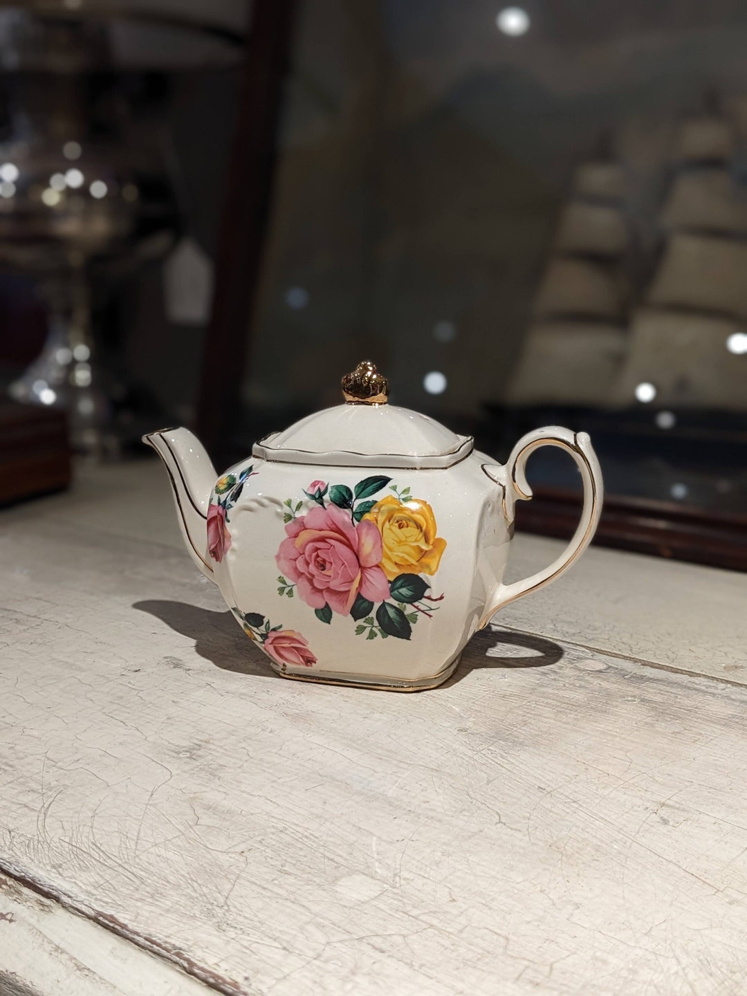 Vintage Sadler Cube Teapot With Cabbage Roses - Etsy