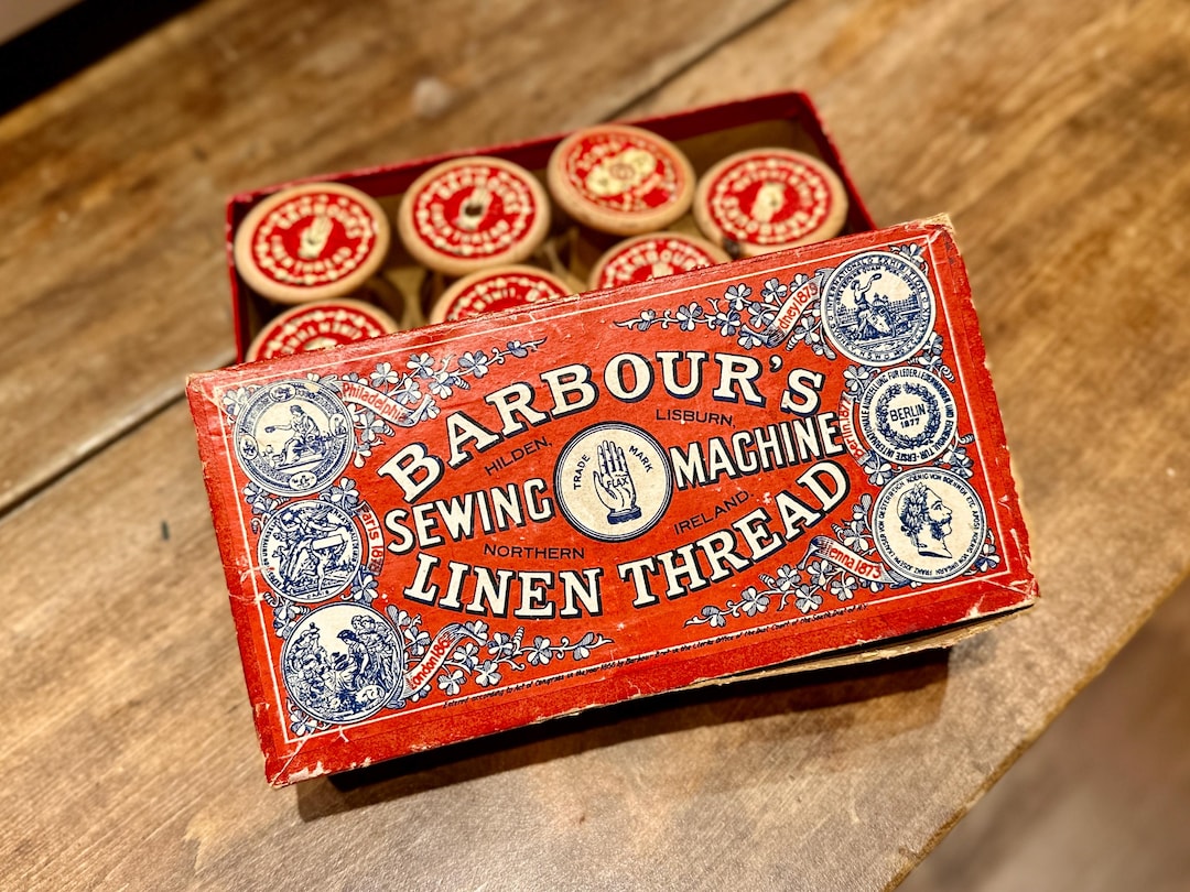 Antique Barbour's Sewing Machine Thread Spools and Original Box (set of ...