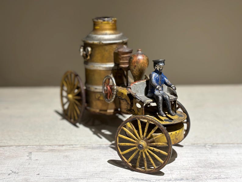 Early Pressed Steel and Cast Iron Fire Pumper Toy With Working ...