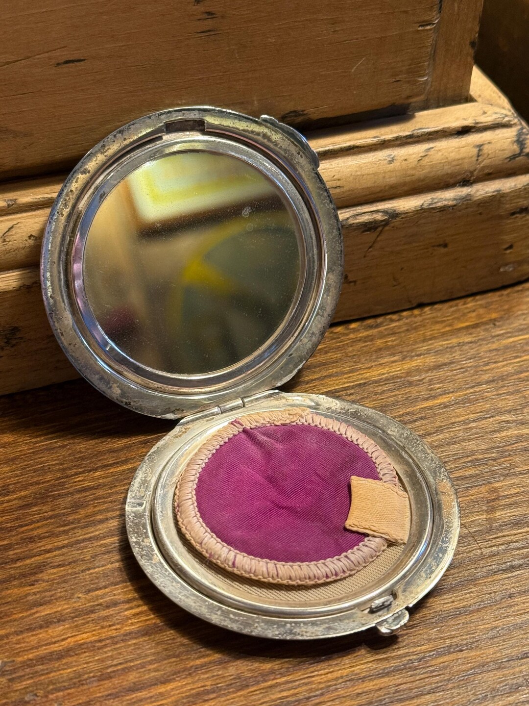 Birks Sterling Silver Mirror Powder Compact With Floral Pattern C.1930 ...