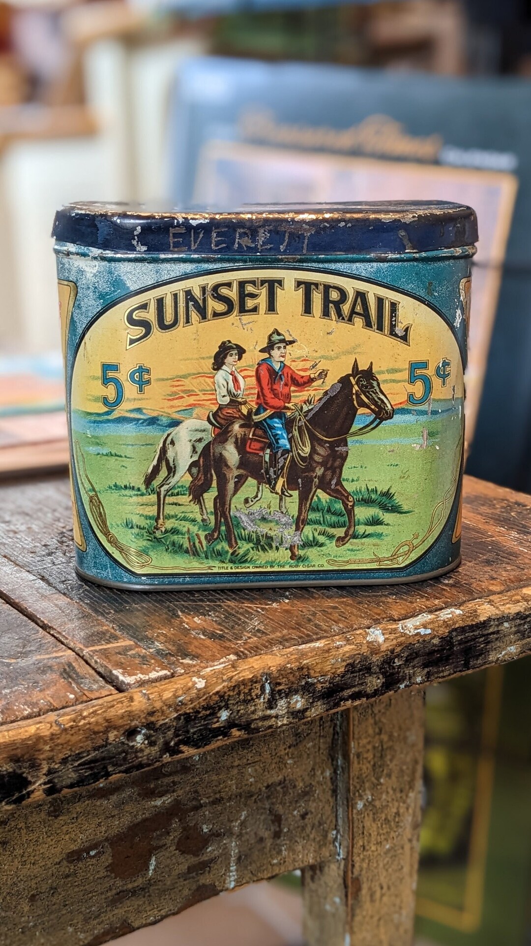 Vintage Sunset Trail Cigar Tin, Cowboy & Horses Graphic, C.1930 - Etsy