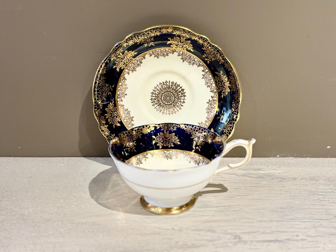 Vintage Paragon Double Warrant Cobalt Blue and Gold Tea Cup and Saucer ...