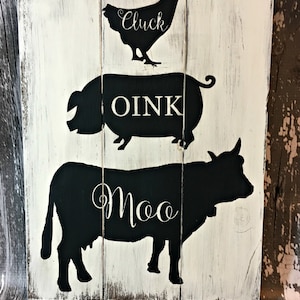 Chicken Pig Cow Stacked Sign | Cluck Oink Moo Sign | Modern Farmhouse ...