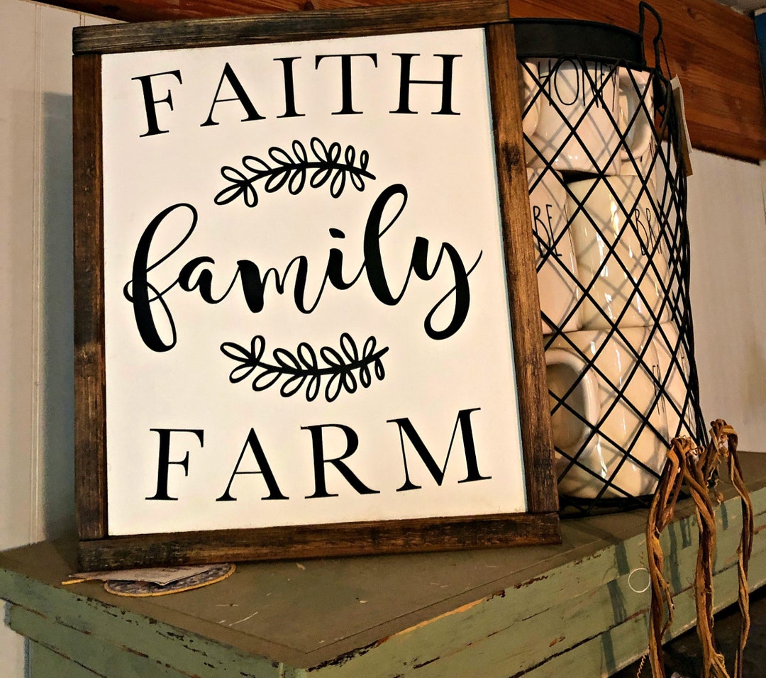 Faith Family Farm Sign | Farmhouse Family Sign | Living Room Wall Decor ...