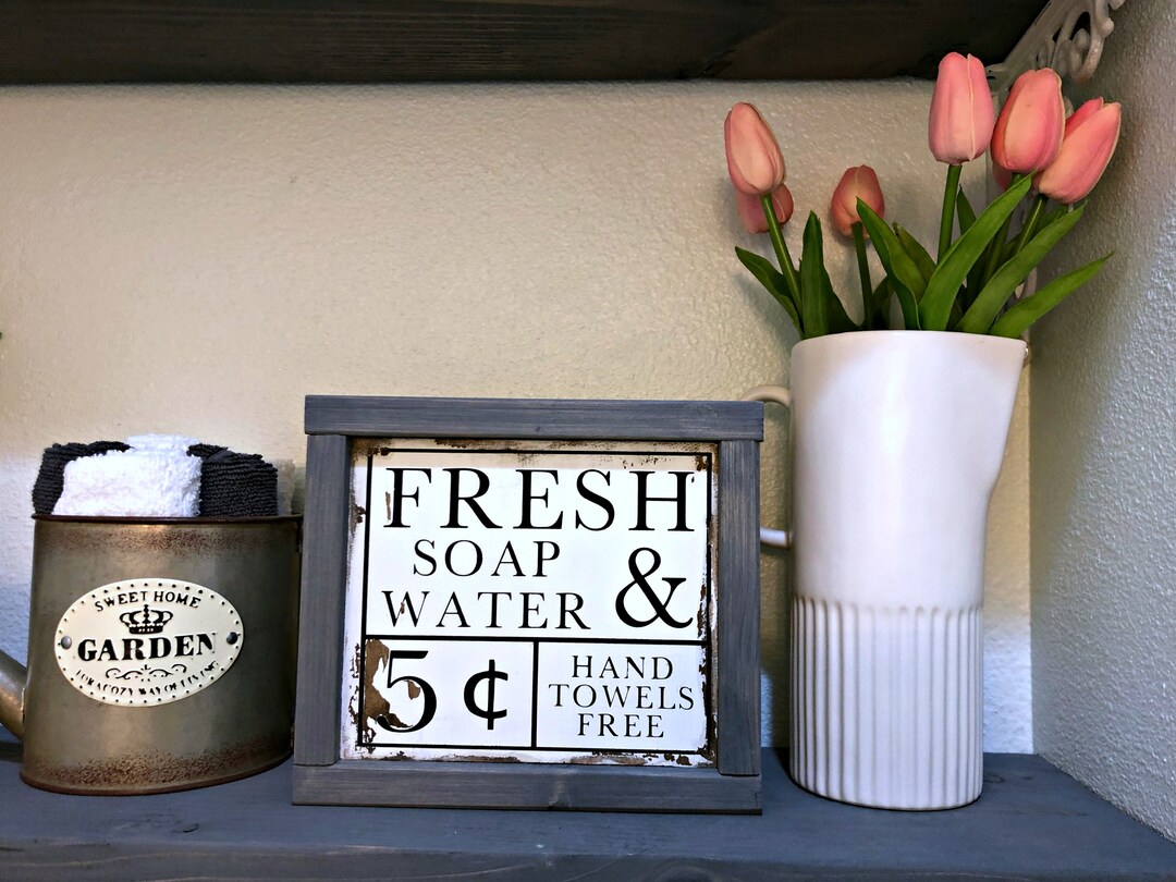 Fresh Soap and Water Sign | Farmhouse Bathroom Sign | Vintage Bath Sign ...