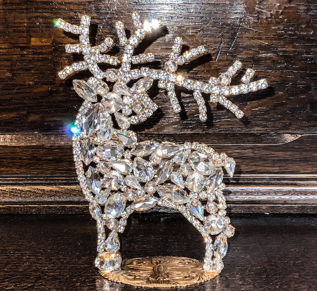 Crystal Rhinestone Reindeer, Vintage Reindeer Decoration, Reindeer ...