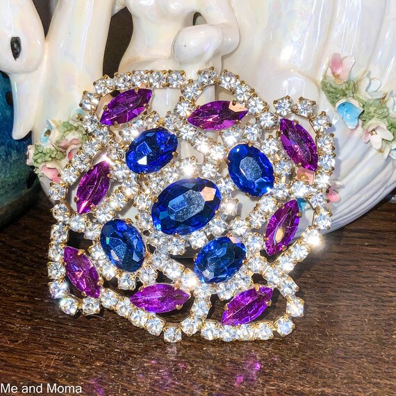 Vintage Blue Rhinestone Pin, Crystal Czech Brooch, Bl… - Gem