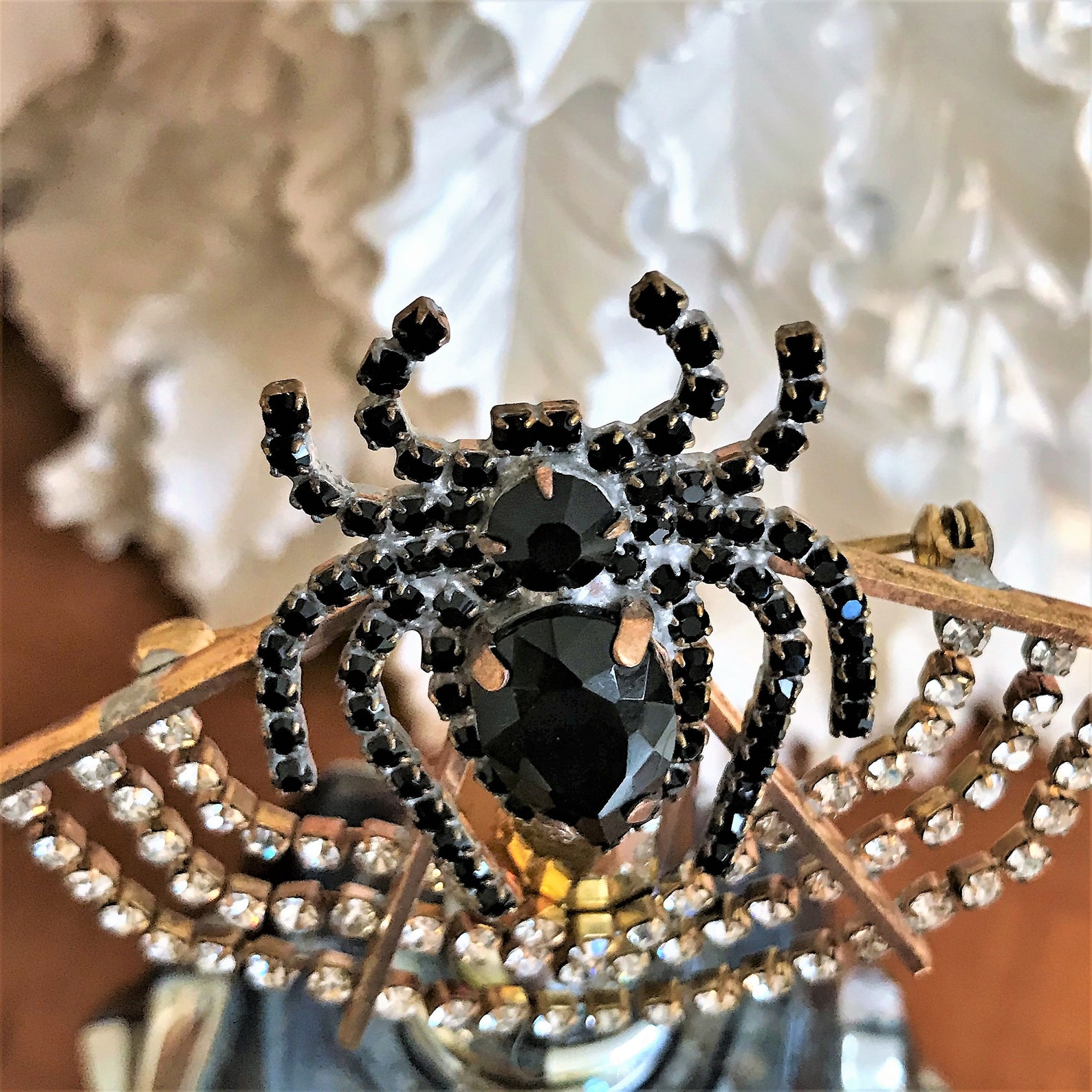 Stunning Black Rhinestone Spider Pin Crystal Spider Brooch | Etsy