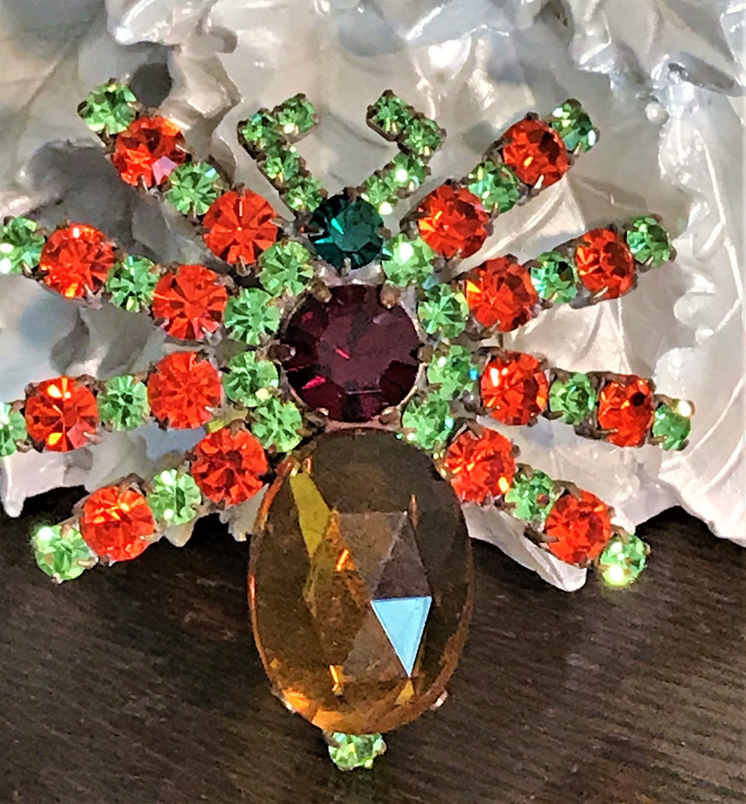 Vintage Spider Brooch Statement Spider Pin Crystal Spider - Etsy